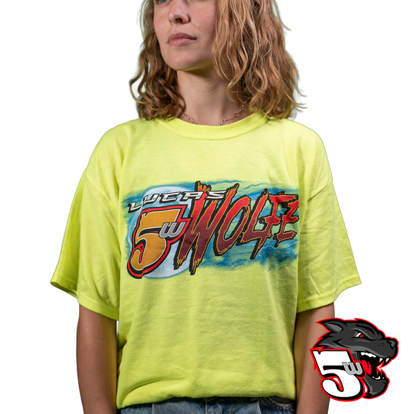 💥 Lucas Wolfe Wolf Ripping Garage Tee Safety Green – Lucas Wolfe Auto ...