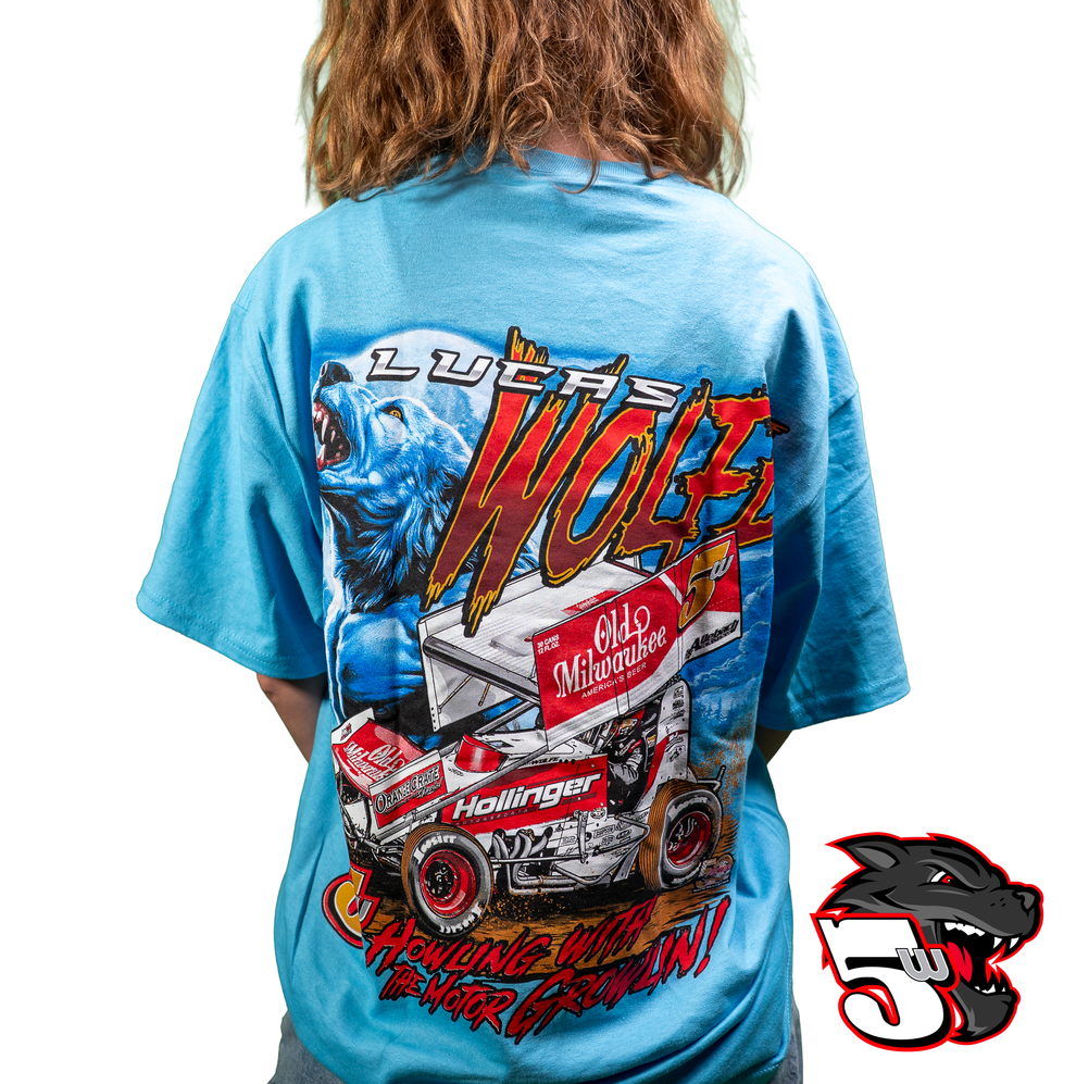 💥 Lucas Wolfe Wolf Ripping Garage Tee Teal – Lucas Wolfe Auto Racing